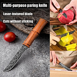 Roczipeng 2 Pcs Fixed Blade Knives, Fruit Knife with Sheath, Bamboo Shaped Paring Knife for Home, Outdoor Camping, Fishing, Hunting