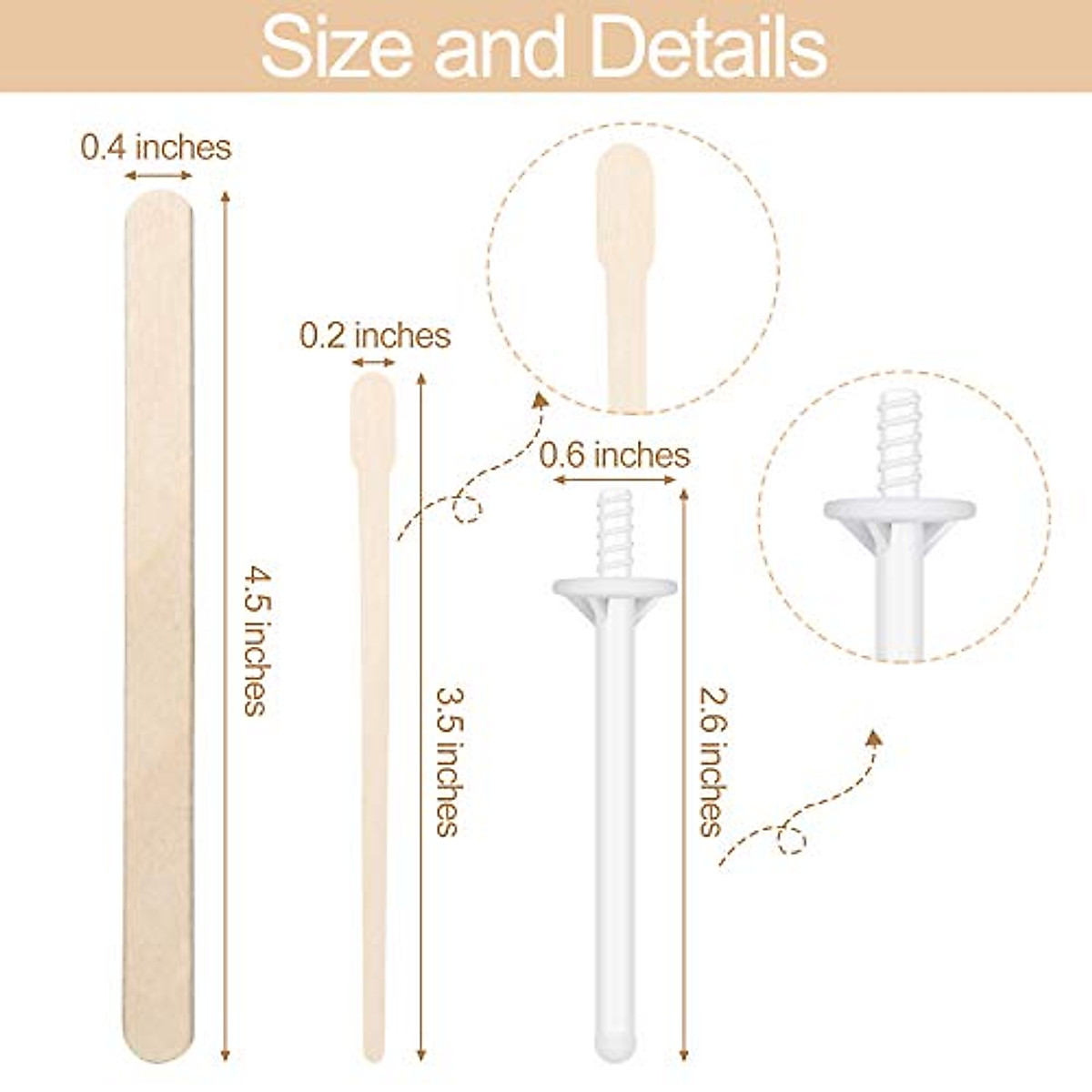 250 Pieces Wax Applicator Sticks Wood Craft Sticks for Hair Removal Eyebrow Wood Spatulas Applicator Large Small Wooden Waxing Sticks and 50 Pieces Nose Wax Applicators Sticks for Nose Hair Removal
