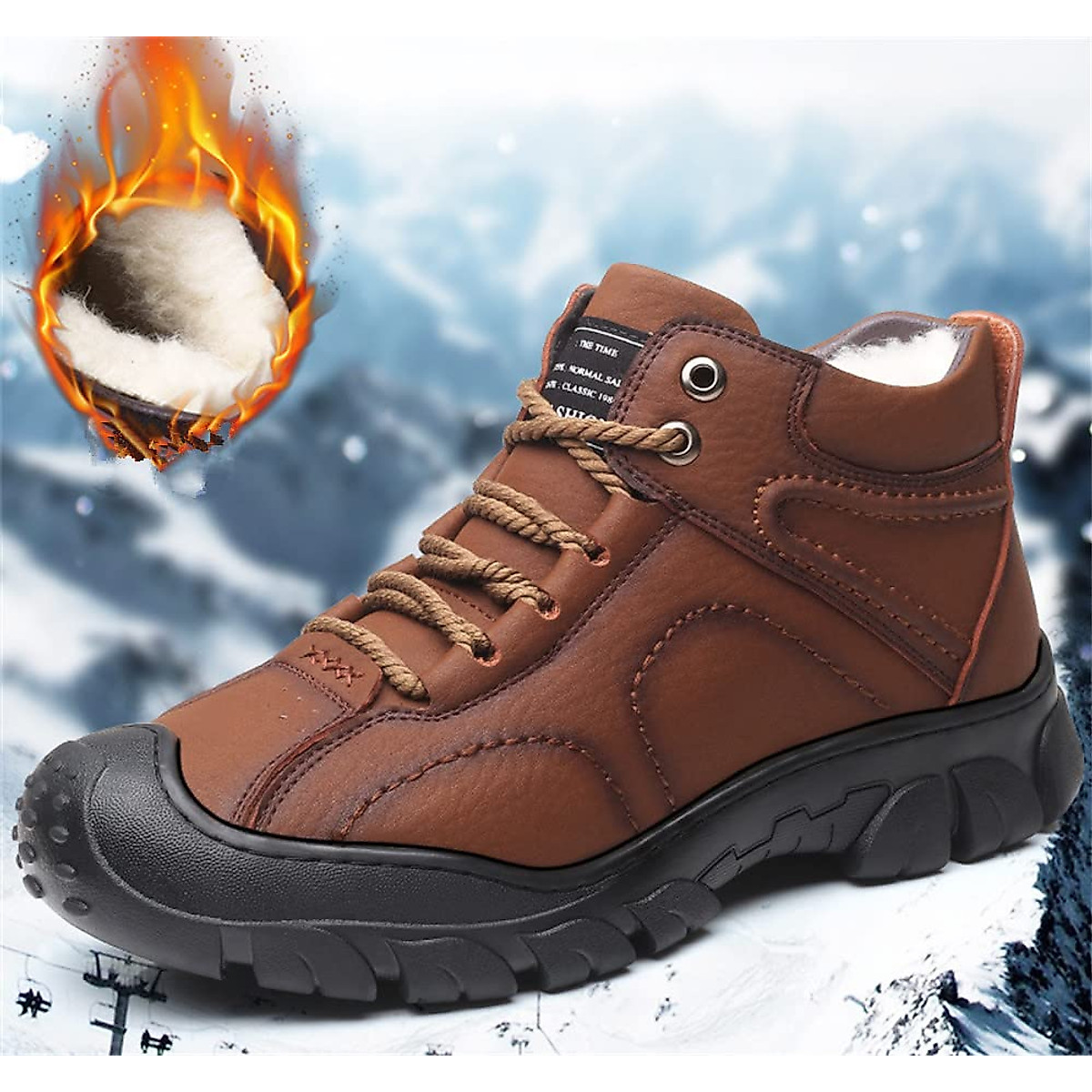 crazynekos Mens Winter Fashion Trekking Backpacking Snow Boots Water Resistant Shoes Non-Slip Fully Fur Lined Breathable Lightweight Hiking Boot (Khaki,8.5)