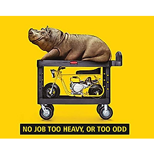 Rubbermaid Commercial Products 2-Shelf Utility/Service Cart, Medium, Lipped Shelves, Standard Handle, 500 lbs. Capacity, for Warehouse/Garage/Cleaning/Manufacturing