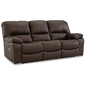 Signature Design by Ashley Leesworth Modern Leather Match Power Reclining Sofa with USB Ports, Dark Brown