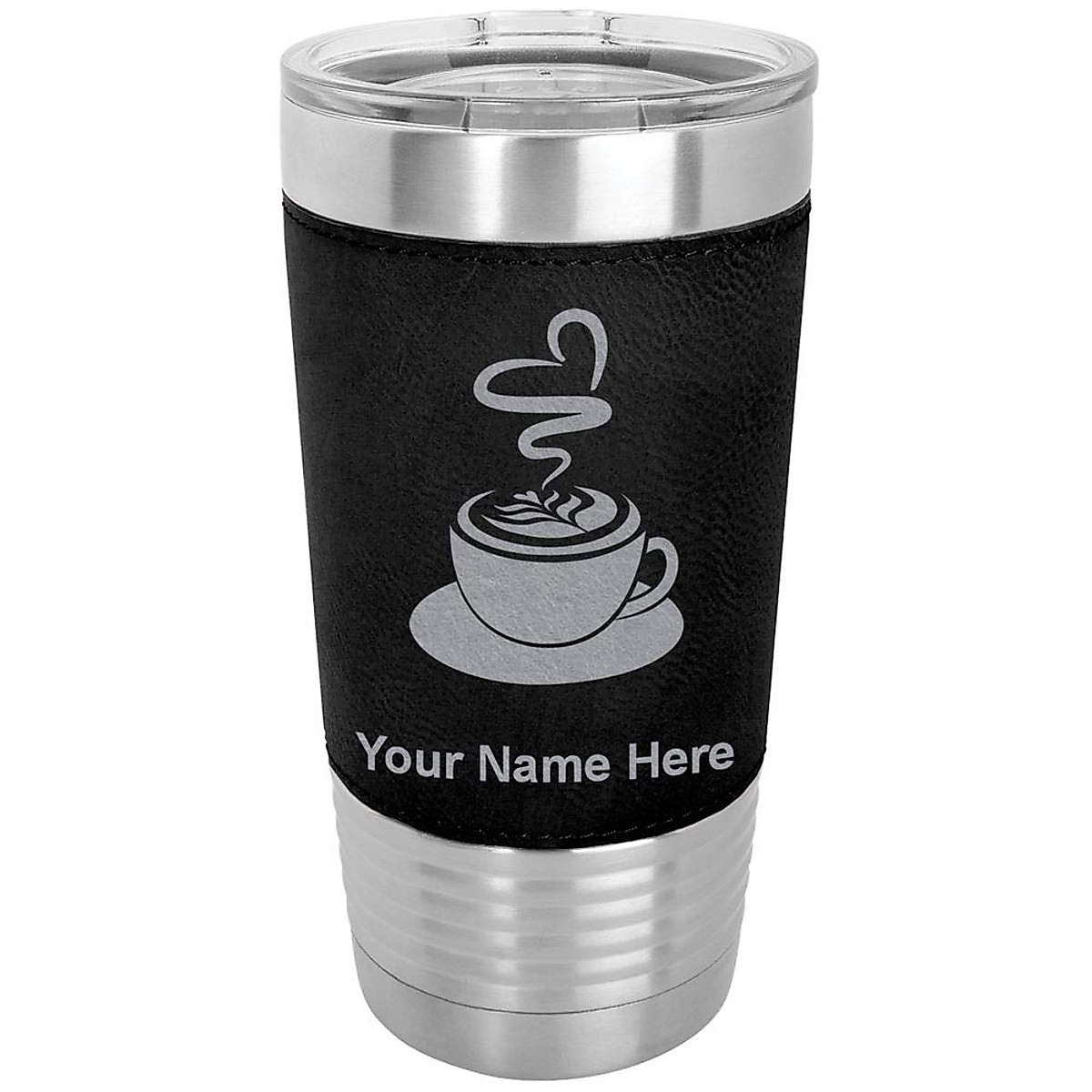LaserGram 20oz Vacuum Insulated Tumbler Mug, Cup of Coffee, Personalized Engraving Included (Faux Leather, Black)