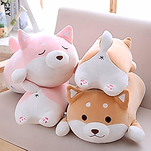 Shiba Inu Dog Plush Pillow, Cute Soft Corgi Stuffed Animals Doll Toys Gifts for Valentine, Christmas, Birthday, Bed, Sofa Chair (Pink Round Eye, 13.5in)