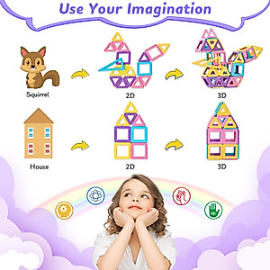54 PCS Magnetic Blocks, Toddler Toys for 3+ Year Old Girls & Boys, Magnetic Tiles Castle Building Blocks Princess Toys, Birthday Gifts for 3 4 5 6 7 8 Year Old, Learning STEM & Sensory Toys for Kids