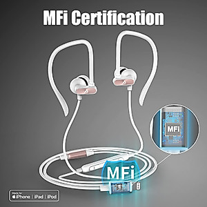 ADPROTECH Lightning Headphones iPhone Earbuds with Ear-Hook Sports Earphones for iPhone 14 13 12 11 Pro Max iPhone X XS Max XR MFi Certified with Mic Rose Gold