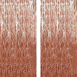 Twinkle Star 2 Pack Photo Booth Backdrop Metallic Tinsel Foil Fringe Curtains Environmental Background for Birthday Wedding Party Christmas Decorations (Rose Gold)