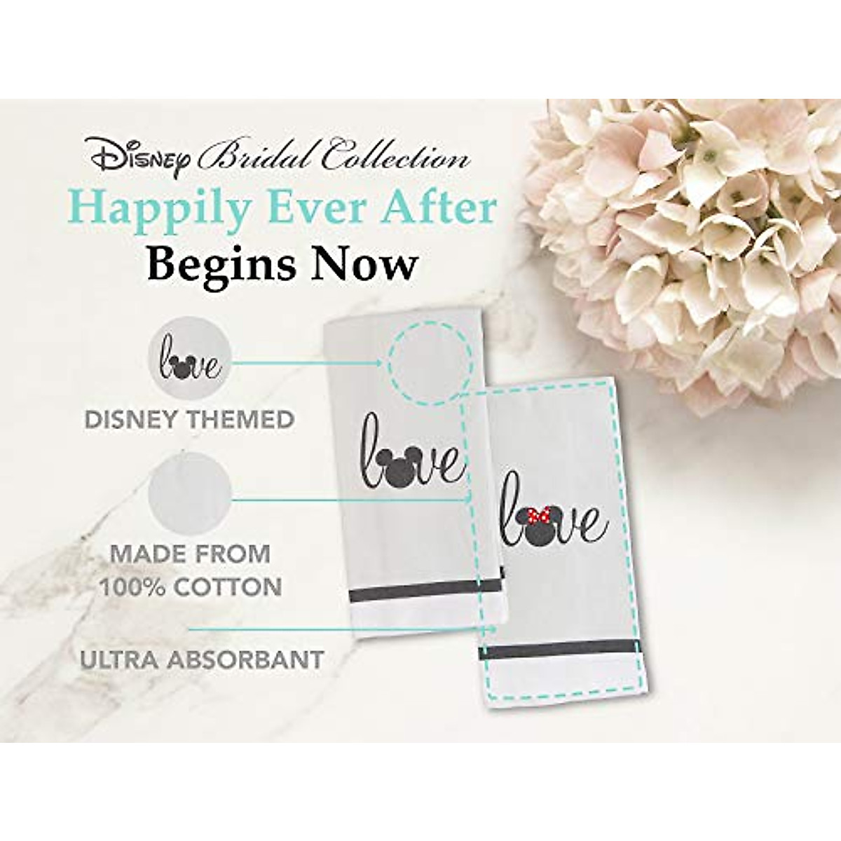 Disney 100% Cotton Kitchen Towels, 2pk, 16 x 28 inches - Mickey and Minnie Love