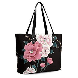 Womens Handbag Japanese Floral Blossom Pattern Leather Tote Bag Top Handle Satchel Bags For Lady