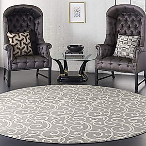 Nourison Grafix Floral Grey 8' x ROUND Area -Rug, Easy -Cleaning, Non Shedding, Bed Room, Living Room, Dining Room, Kitchen (8 Round)