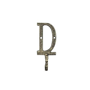 Handcrafted Nautical Decor Rustic Gold Cast Iron Letter D Alphabet Wall Hook 6"
