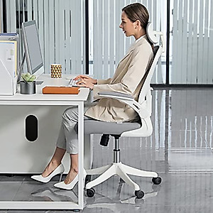 HOFFREE Ergonomic Office Chair High Back Executive Mesh Desk Chair with Adjustable Lumbar Support Headrest and Flip-up Armrest Swivel Task Chair for Home Office Chair Grey and White