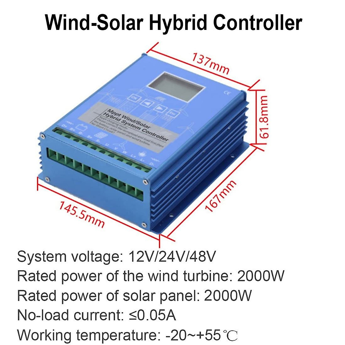 AFITO 4000W Wind Solar Hybrid Controller, 12V/24V/48V LCD Display MPPT Boost Charging Multifunctional Wind Solar Controller,2000W Wind Turbine and 2000W Solar Hybrid MPPT Charge Boost,48V