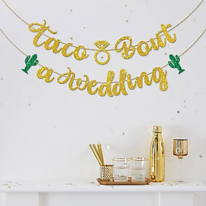 Halawawa Taco Bout a Wedding Banner, Mexican Fiesta Theme Wedding/Engagement/Bridal Shower Party Decoration, Cactus Diamond Ring Sign Bunting Banner, Funny Wedding Party Supplies