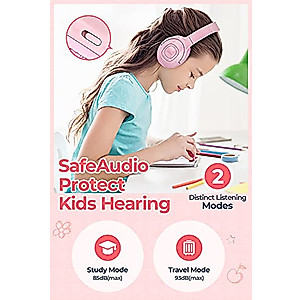 E5 Kids Wireless Headphones with Microphone, Bluetooth 5.0 Over Ear Wireless Kids Headphones with Volume Control 85dB/93dB, 40H Playtime,Sharing Function,for School/iPad/Tablet/Boys/Girls (Pink)
