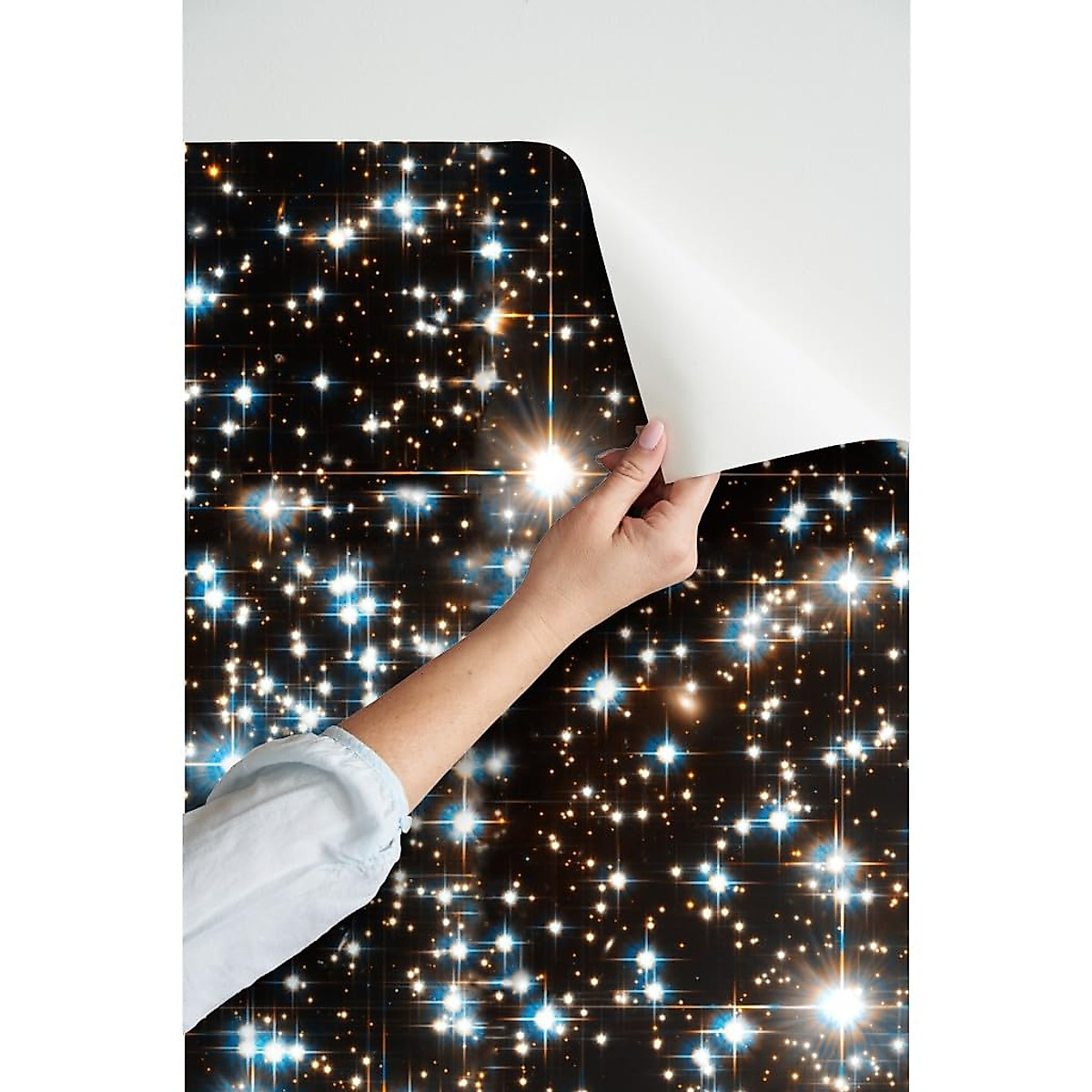 Peel & Stick Wallpaper Swatch - Stars Sparkle Star Field Dark Galaxy Universe Outer Space Photo Blue Nebula Black Custom Removable Wallpaper by Spoonflower