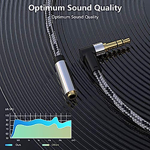 Headphone Extension Cable - SNANSHI Right Angle 3.5mm Extension Nylon Braided Aux Extension Cable 3.5mm Audio Cable Extension Male to Female 3.5 mm Audio Cable - 8 Feet