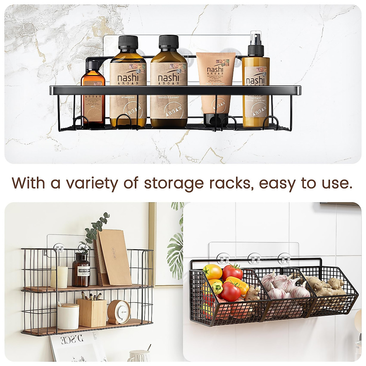 Boeetech Shower Caddy Adhesive for Replacement, Adhesive Hook Transparent Replacement Hook Wall Hooks, Strong Hanging Hooks Shower Shelves Stickers Hooks for Shower Caddy (12 PC)