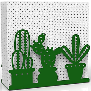 Decorelax Metal Napkin Holder for Home Kitchen Restaurant Picnic - Cactus Design Tabletop Paper Organizer Upright Tissue Dispenser (Green)