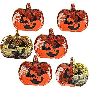 Halloween Plush Flip Sequins 5" Pumpkin Plushies (6 Pack) Fun Halloween Party Favors for Kids, Trick or Treats Non Candy Prizes, Halloween Goodie Bag Fillers by 4E's Novelty