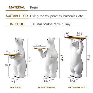 Pearlead Resin Polar Bear Sculpture with Metal Tray Animal Figurine Ornament Standing Statue Candy Dish Decorative Tray for Keys Home Office Hotel Decoration Holding