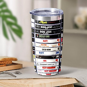 Adalore 20 oz Stainless Steel Heavy Metal Rock Tapes Travel Mug - Double Wall Vacuum Insulated Drinking Cup with Straw and Lid - Reusable