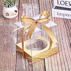 12pcs Clear Plastic Cupcake Boxes, 3.5 Inches Single Cupcake Containers, Metallic Gold Holder Boxes Individual for Cupcakes