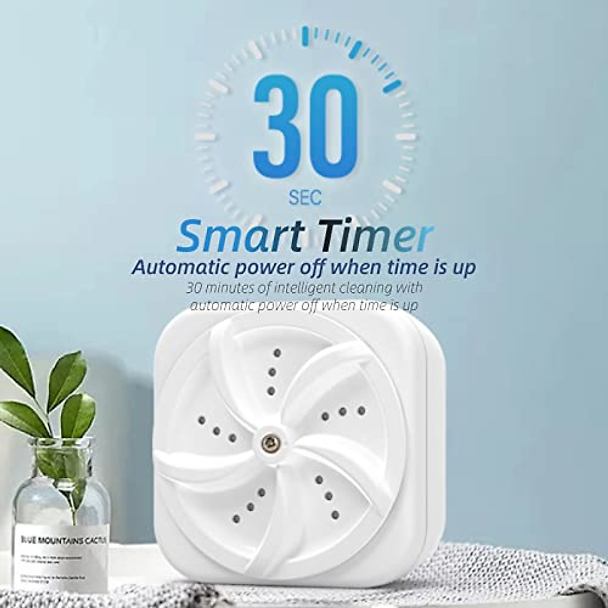 Ultrasonic Turbo Washing Machine, Mini Portable Washing Machine, Sink Washing Machine for Dorm Home Travel, 30 Minute Timer, USB Powered (White)