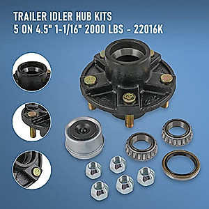 JDMSPEED 2 Trailer Idler Hub Kits 5 on 4.5" Replacement for Axle 1-1/16" Bearings 2000 lbs - 22016K