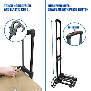 APOXCON Folding Hand Truck, Foldable Dolly Cart with Two Wheels, Collapsible Hand Cart with Adjustable Handle Lightweight Trolley Cart for Moving, Travel, Shopping, Office Use, Portable & Compact