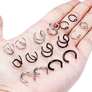 Ftovosyo Fake Lip Rings T Shaped Stainless Steel Gothic Clip on Non Piercing Nose Ring Double Cartilage Helix Earrings Ear Cuff for Women Men