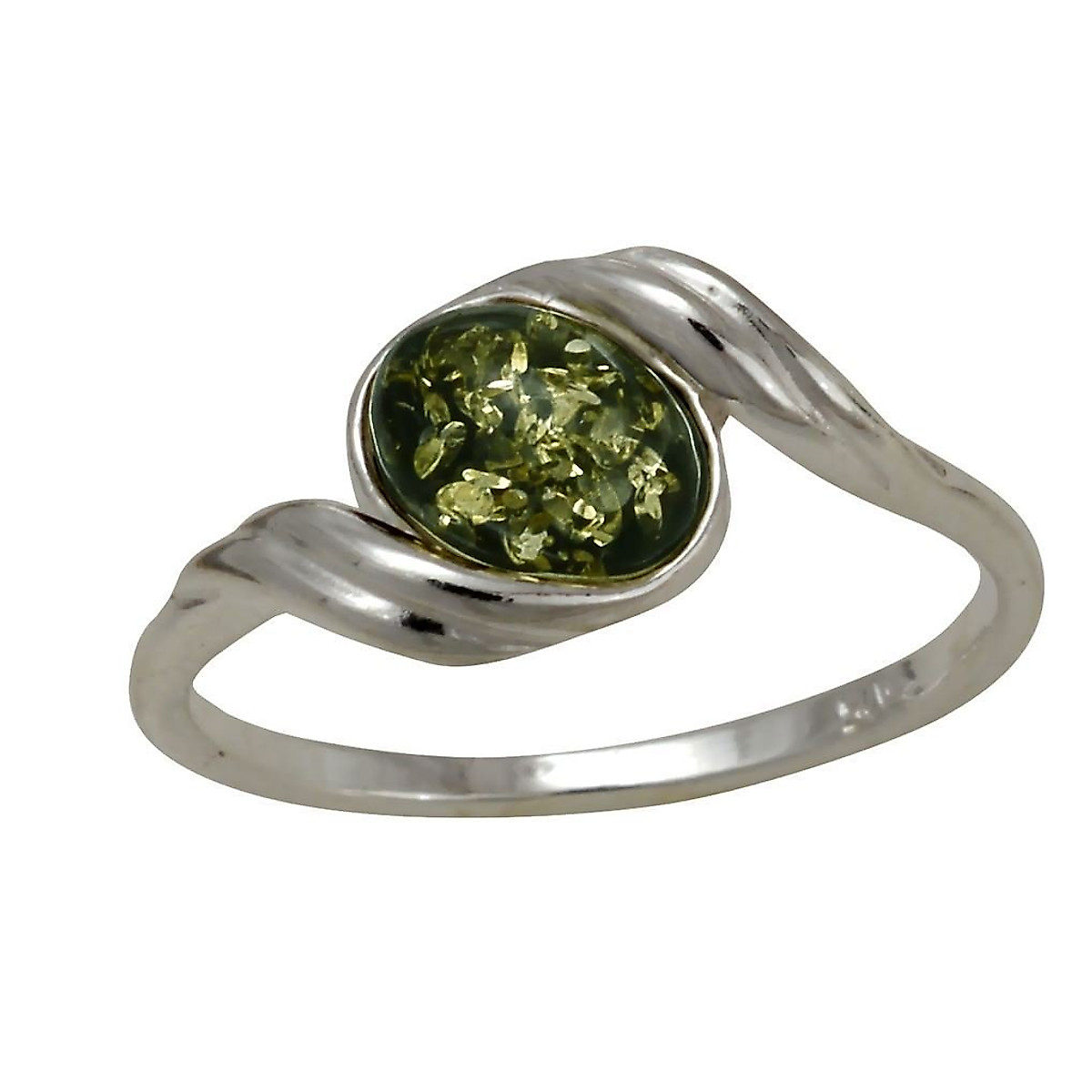 HolidayGiftShops Sterling Silver and Baltic Green Amber Adult Ring Estelle- size 8