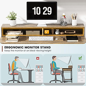 Tangkula Computer Desk with Storage Drawer & Monitor Stand, 48” Home Office Writing Desk with 2 Open Shelves & Compartments, Computer Workstation Writing Study Desk with Metal Frame (Rustic Brown)