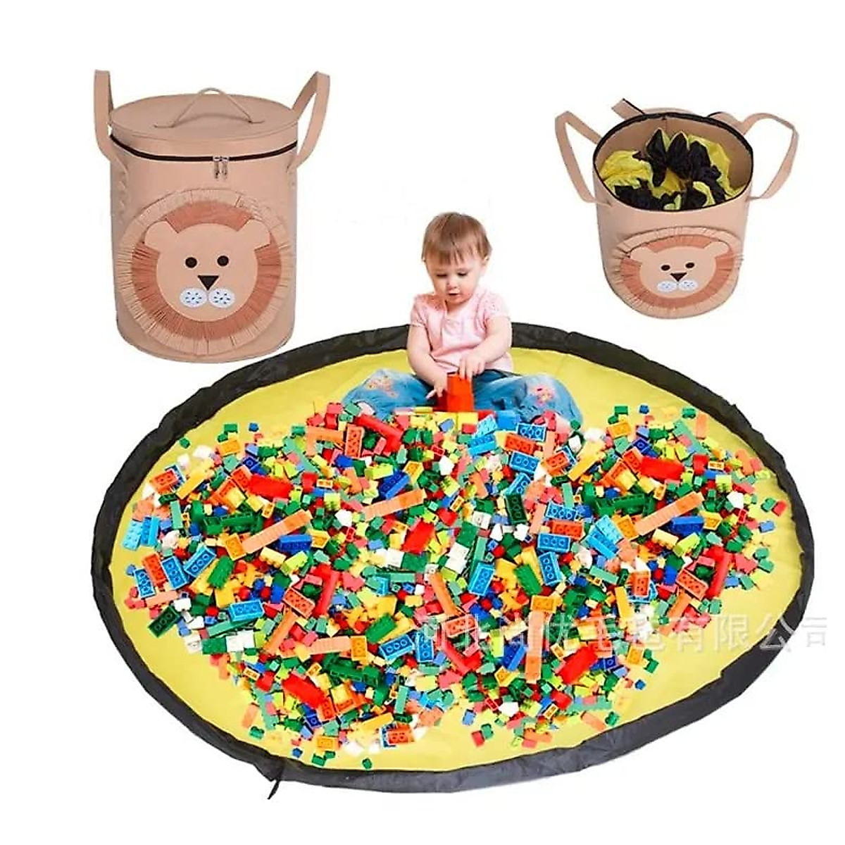 Toy Storage Organizer Bins kids Play Mat Organizer Storage Bags Box,Toy Storage for Boys & Girls,Large Toy Chest Car Playroom Organization and Storage Basket Collapsible Basket With Lid (Lion)