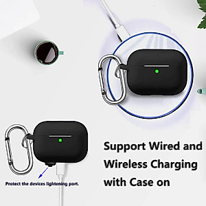 AirPods Pro Case Compatible with Apple AirPods Pro 2nd/1st Generation, Silicone Protective Cover with Keychain Front LED Visible, Black