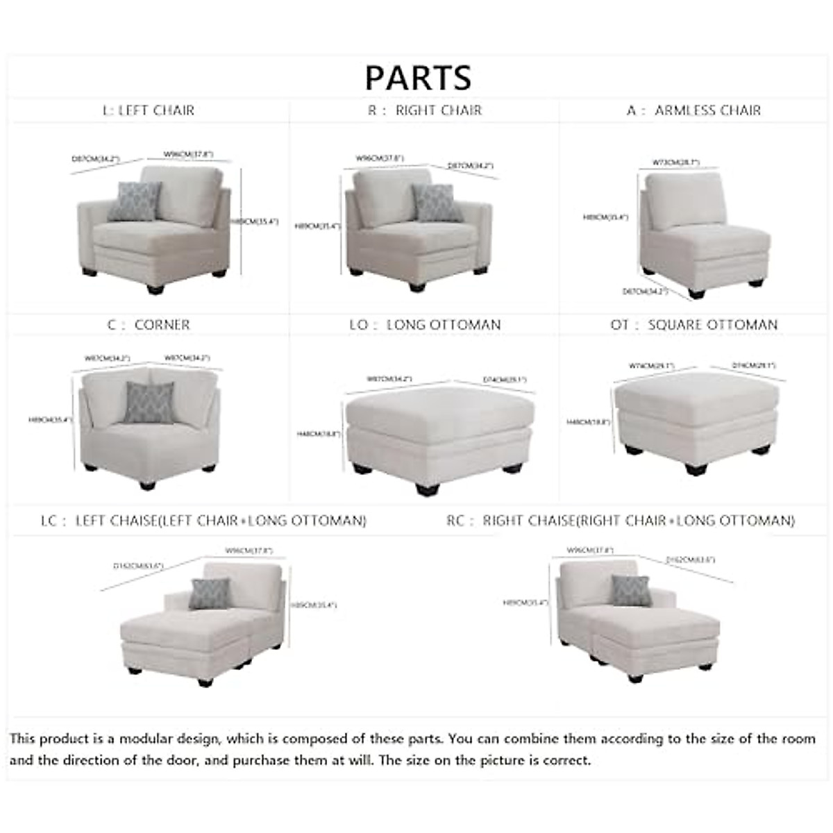 Legend Vansen 9PCS Corduroy Flexible Combination Sectional Sofa Couch