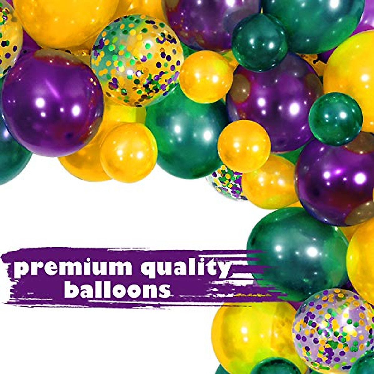 Mardi Gras Balloon Garland Kit,117PCS Deep Green Purple Gold Balloons with Confetti Balloons and Tail Moon Star Foil Balloons for Mardi Gras Fat Tuesday Decorations and Supplies