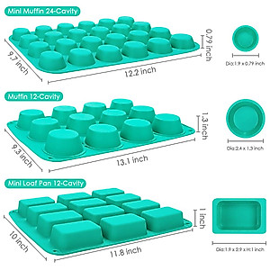 Webake Silicone Baking Pans Set of 3, Silicone Bakeware Silicone Muffin Pan, Mini Cupcake Pan, Mini Brownie Pan, Silicone Molds Cake Baking Tray Combo Set