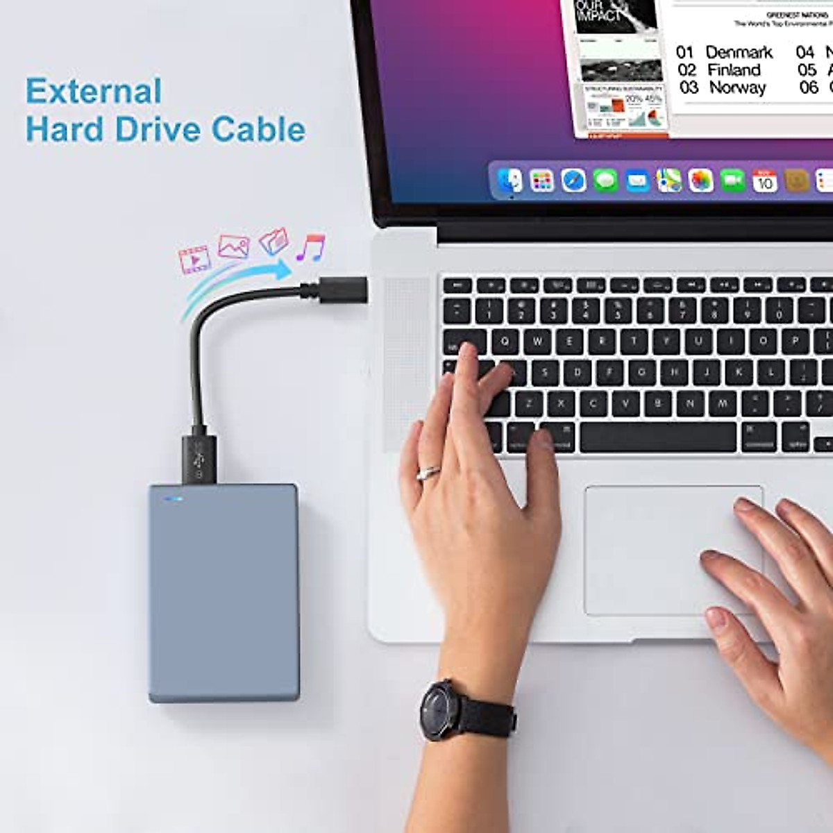 Besgoods Short Micro B to USB C Cable, 8 inch External Hard Drive Cord USB 3.1 Gen1 Fast Data Transfer 5Gbps Camera Replacement Cable Compatible for Seagate, Toshiba, WD, LaCie Portable HDD -2Pack