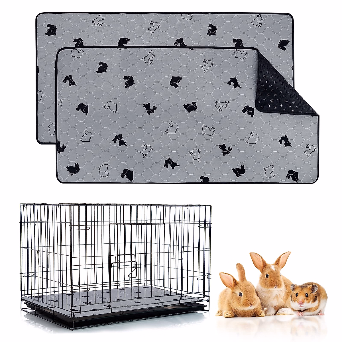 Guinea Pig Cage Liners, 2 Pack Washable 24'' x 47'' Fleece Bedding, Waterproof Reusable, Anti-Slip Pee Pad for Guinea Pigs, Rabbits, Hamsters & Small Pets