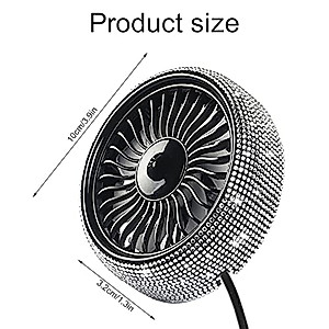 Car Fans with 3 Speeds Car Cooling Fan 360° Rotatable Car Fans with Bling Rhinestones Crystal and LED Light Car Vent Fan USB Car Cooling Air Fan for Cars Vehicles SUVs Vent