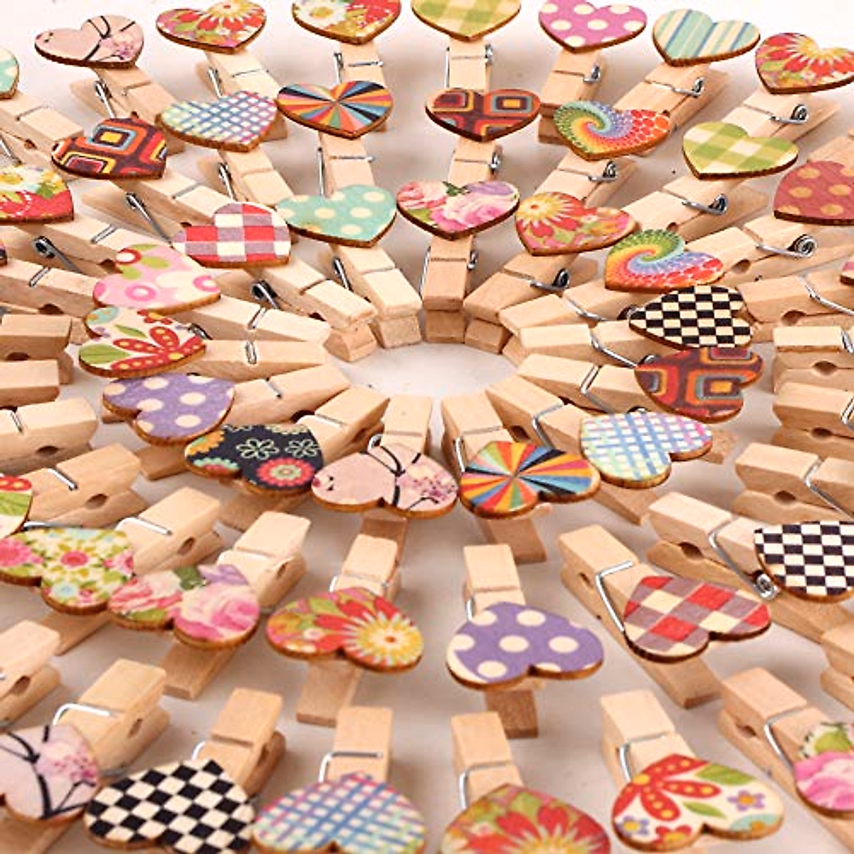 Z ZICOME 100 Pcs Mini Wooden Clothespins with Hearts for Hanging Photos Decorations for Valentine Engagement Wedding Bridal Shower Party
