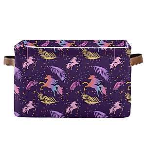 Unicorns Hearts Stars Rectangular Storage Bin Basket with Handles - Nursery Storage, Laundry Hamper, Book Bag, Gift Baskets