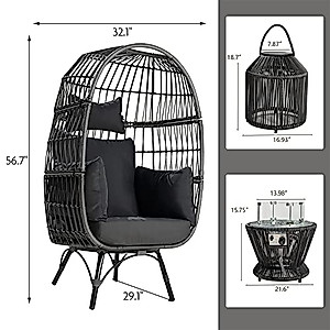 BULEXYARD 3 Piece Outdoor Egg Chair with Propane Fire Pit Table, Wicker Patio Egg Chair Set w/Natural Gas Firepit for Backyard, Porch, Deck (Dark Grey)