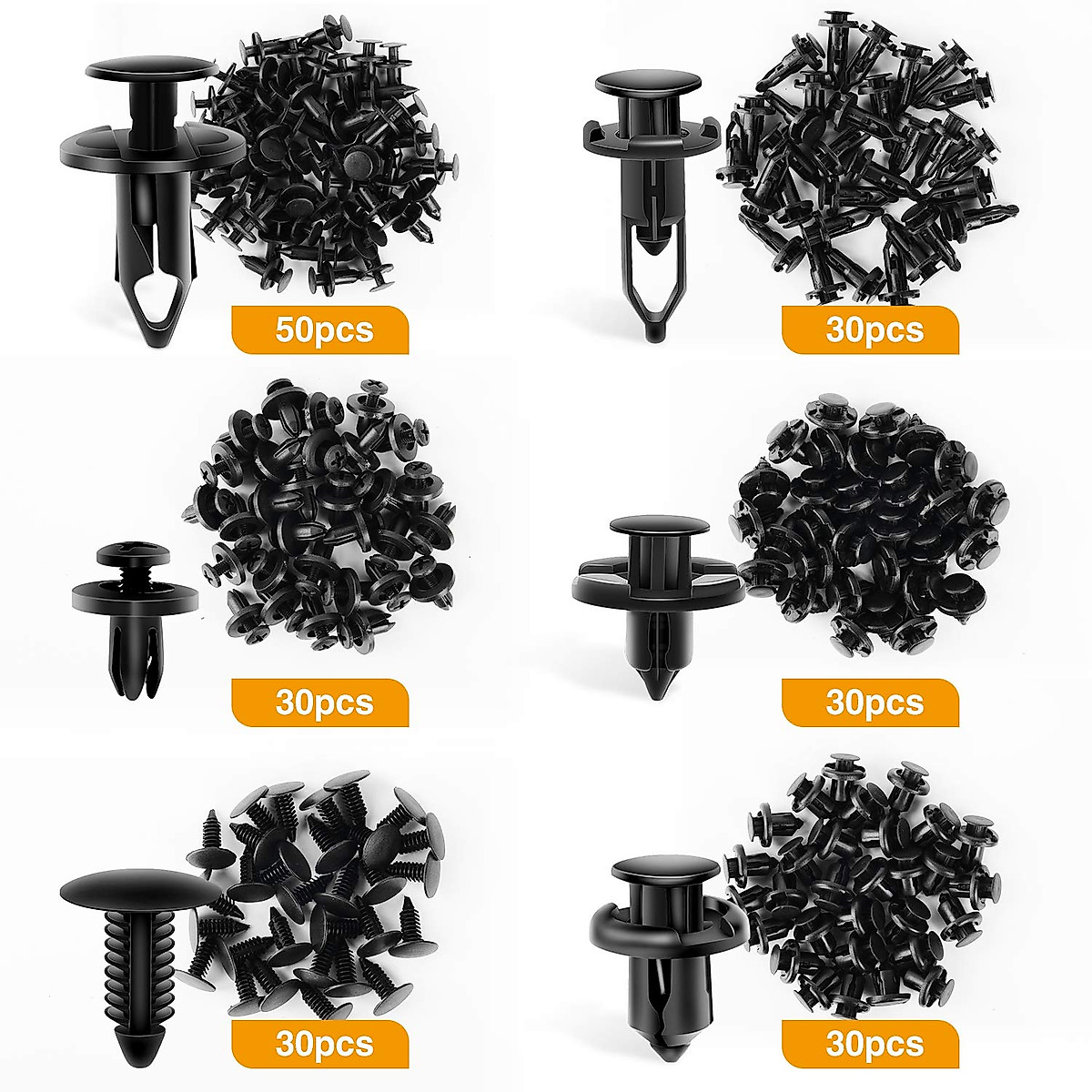 GOOACC Universal Plastic Fender Clips,200 Pcs Push Bumper Fastener Rivet Clips with 6 Size Auto Body Retainer Clips Bumpers,Car Fender Replacement for GM, Ford & Ch