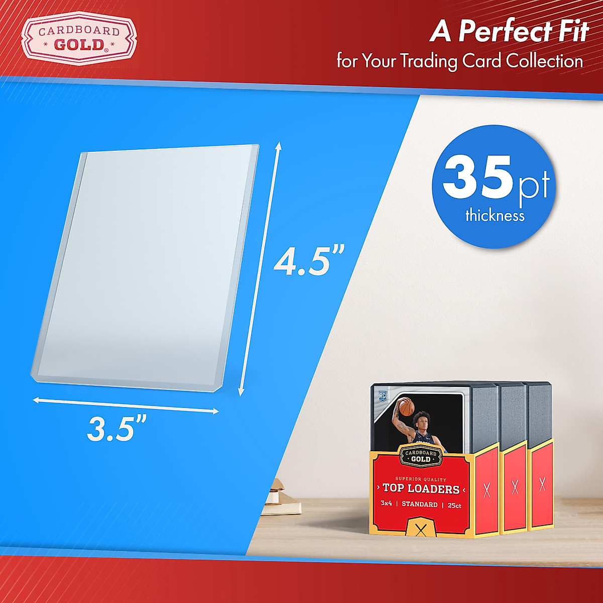 Cardboard Gold - 35pt Top Loaders for Cards - 200 Count - Premium 3x4 Inch Trading Card Toploaders - Protect Your Baseball and Sports Cards with These Crystal Clear Hard Plastic Sleeves Protectors