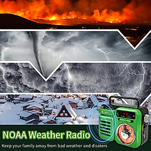 Emergency Weather Hand Crank Radio, Solar Powered, Hand Crank, AM/FM/NOAA Weather Radio,Phone Charger,Aux Music Play, SOS Alarm, LED Flashlight for Hurricanes,Tornadoes Green