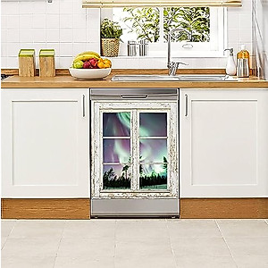 Dishwasher Magnet Cover Borealis Magnetic Refrigerator Stickers Decorative Appliance Cover Fridge Panels Metal Door Garage 23x26in