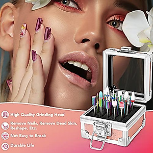 Onism 25Pcs Nail Drill Bits Set - 3/32 Inch Tungsten Carbide Ceramic Nail Bits Kit for Professional Manicure Pedicure Remover for Home Salon Acrylic Gel Nail Polish - With Nail Tool Box, Sanding Bands