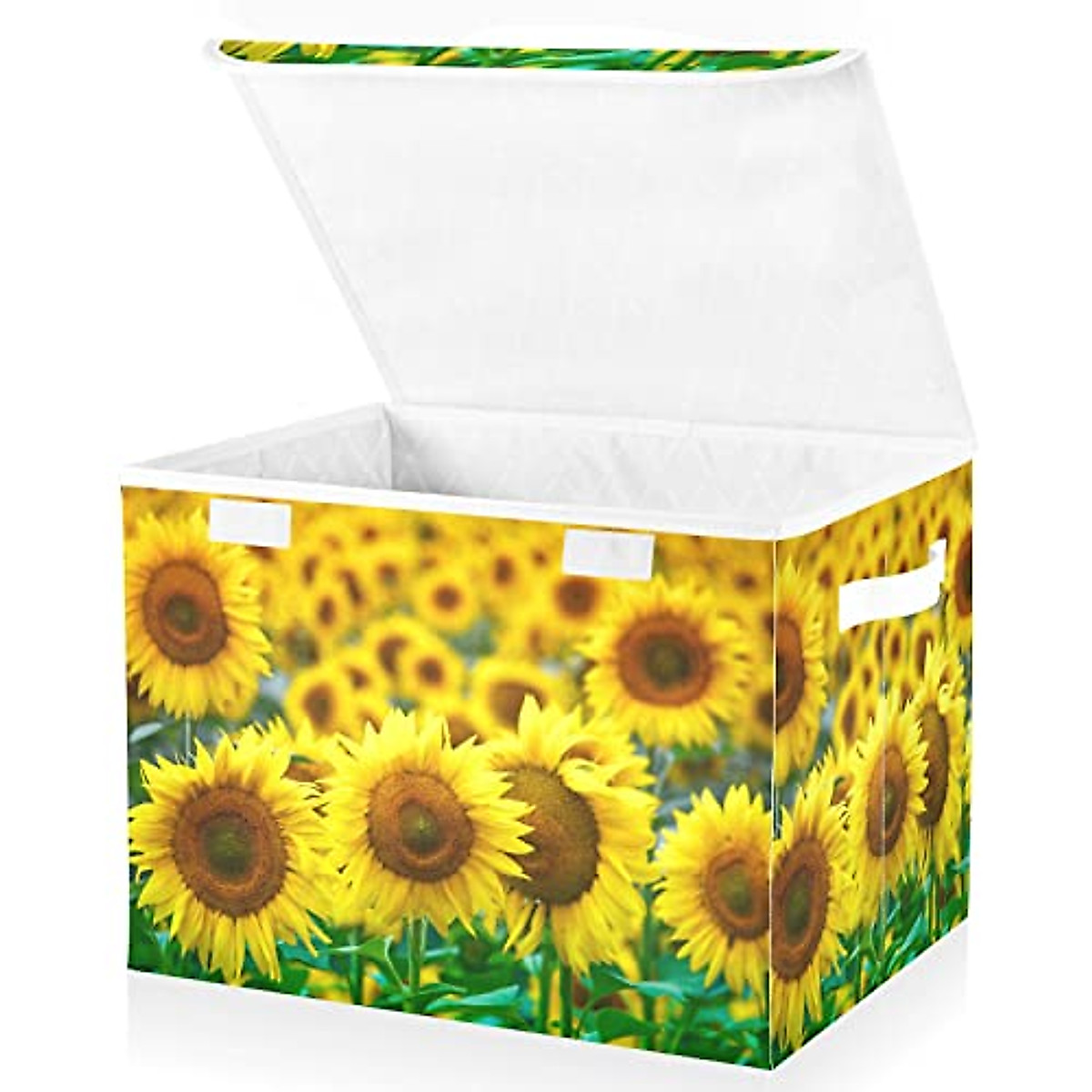 innewgogo Field Yellow Sunflowers Storage Bins with Lids for Organizing Baskets Cube with Cover with Handles Oxford Cloth Storage Cube Box for Car