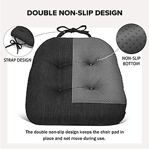 baibu 14×14 Metal Dining Chair Pads with Ties Set of 2, Super Soft Kitchen Chair Cushions Bar Stool Cushions with Non-Slip Bottom - 2 Cushions only (Black, 14×14×2.5in)